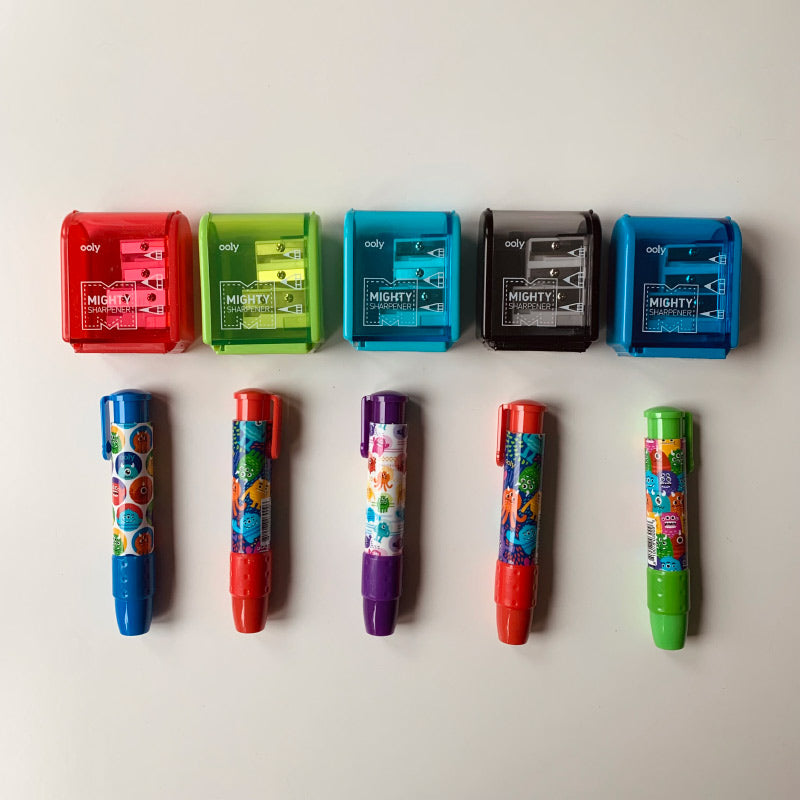 Ooly - 10 party bag fillers - pencil sharpeners + Monster erasers - wo ...